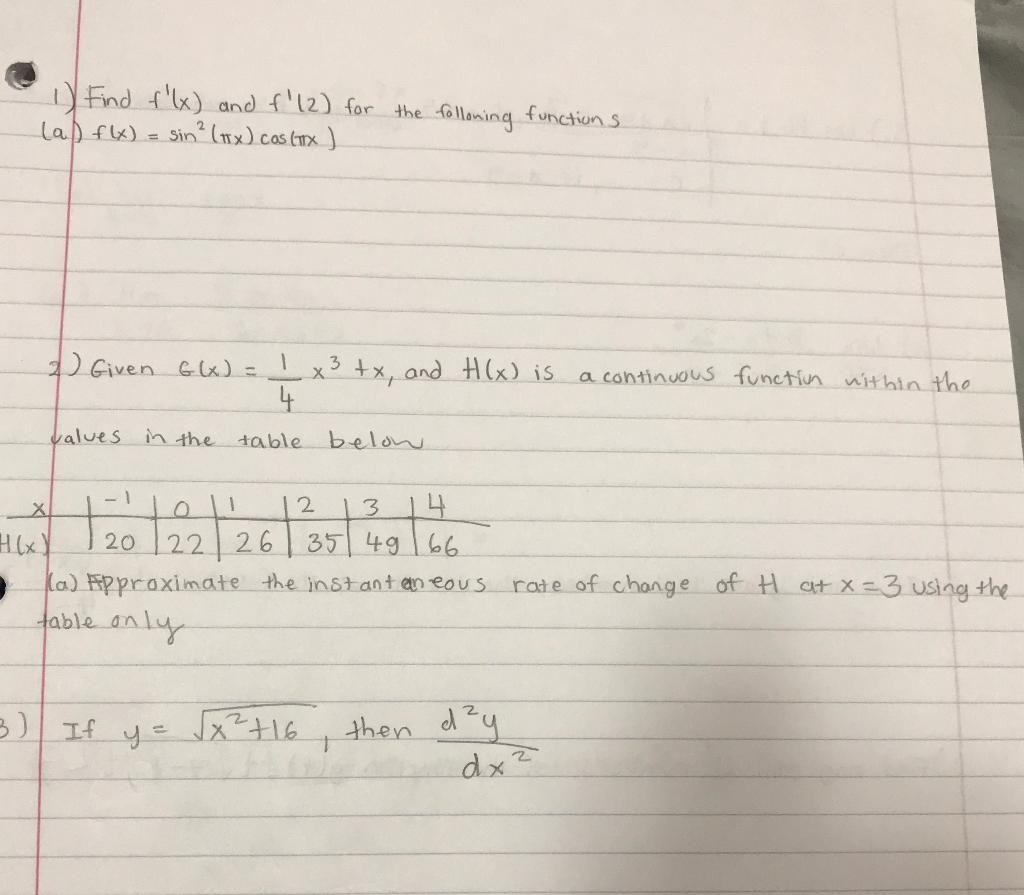 Solved 1) Find tx) and f'(2) for the following functions. | Chegg.com