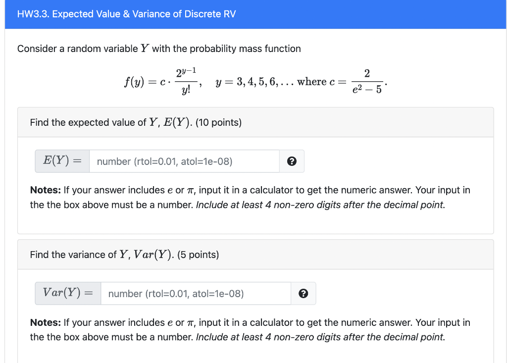 Solved HW3.3. Expected Value & Variance of Discrete RV | Chegg.com