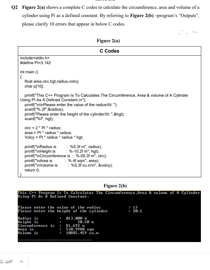 Solved Q2 Figure 2(a) shows a complete C codes to calculate | Chegg.com