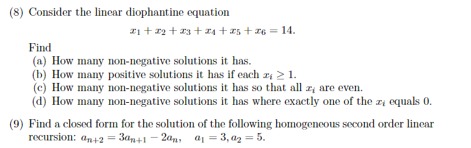 Solved (8) Consider the linear diophantine equation 21 + x2 | Chegg.com