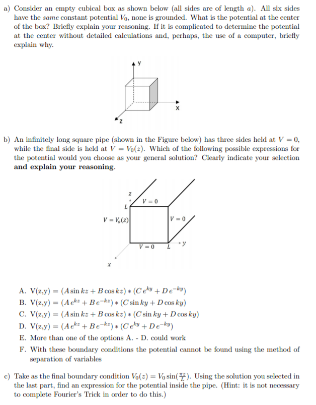 Solved a) Consider an empty cubical box as shown below all | Chegg.com