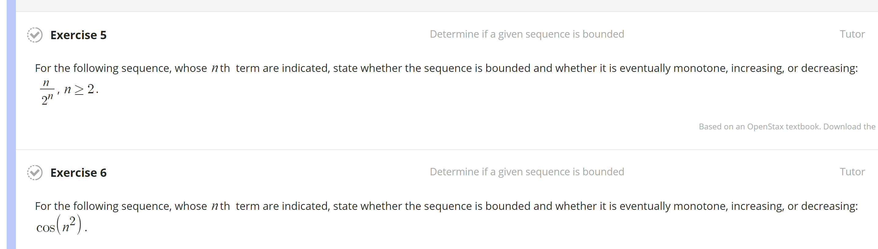 Solved Exercise 5 Determine if a given sequence is bounded | Chegg.com