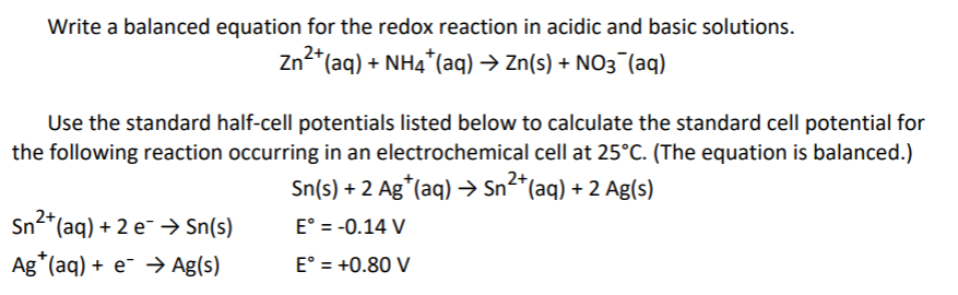 Solved Write A Balanced Equation For The Redox Reaction In