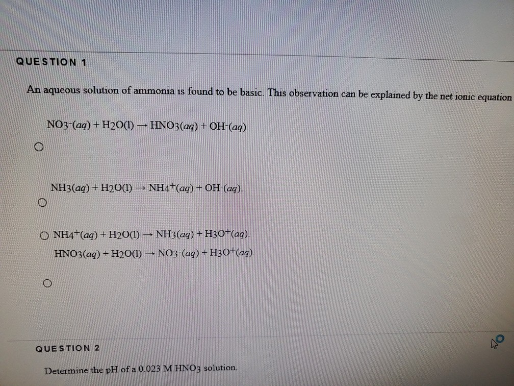 Solved QUESTION 1 An aqueous solution of ammonia is found to | Chegg.com