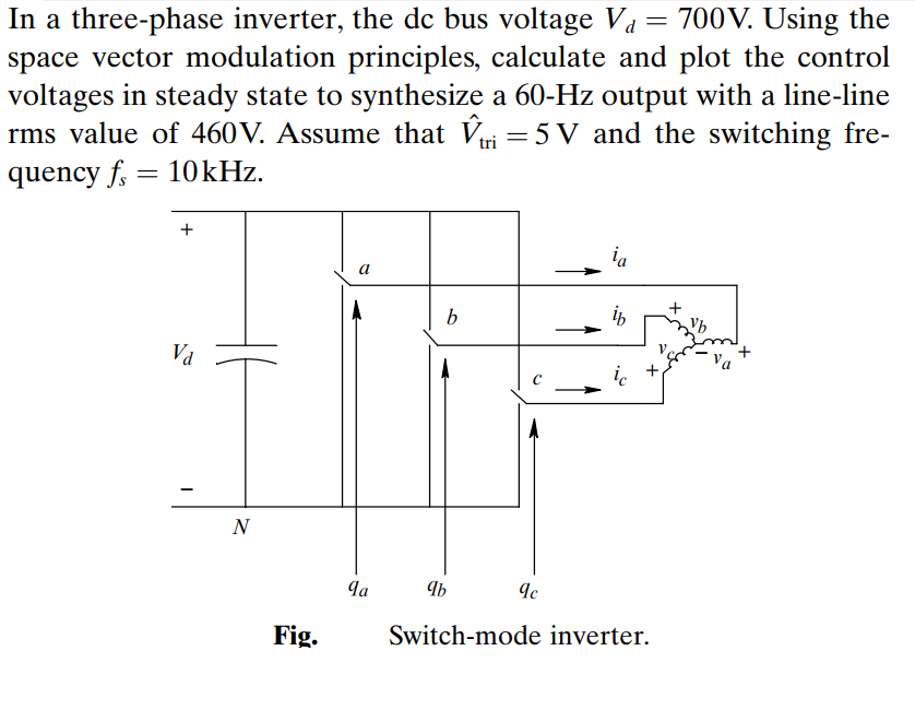 Solved In a three-phase inverter, the dc bus voltage Va= | Chegg.com