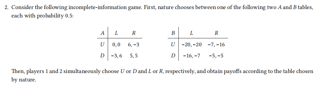Solved 2. Consider the following incomplete-information | Chegg.com