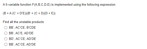 Solved A 5-variable function F(A,B,C,D,E) is implemented | Chegg.com