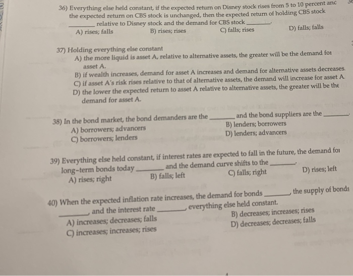 Solved 36) Everything else held constant, if the expected | Chegg.com