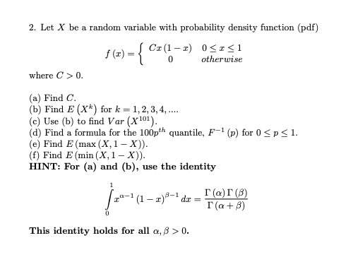 Solved 2. Let X be a random variable with probability | Chegg.com