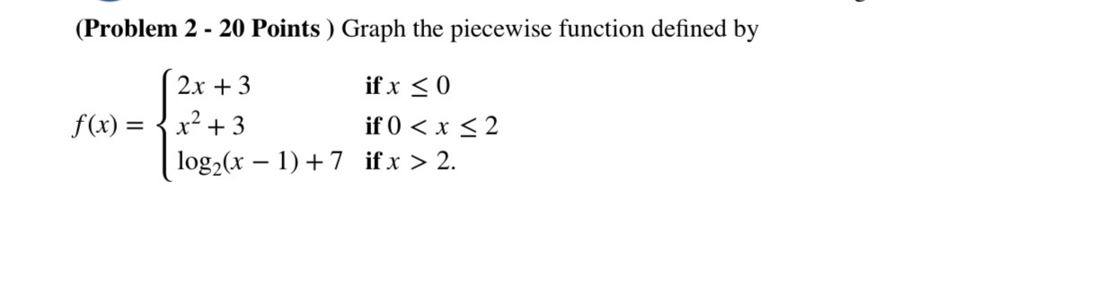 Solved (Problem 2 - 20 Points ) Graph the piecewise function | Chegg.com