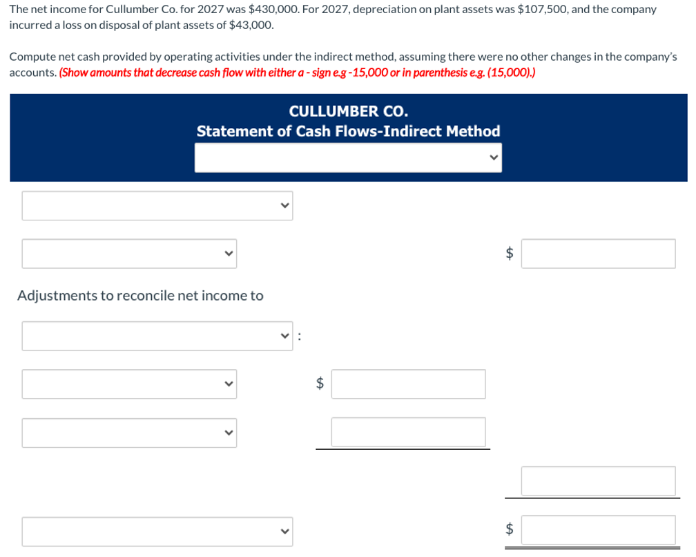 Solved The net income for Cullumber Co. ﻿for 2027 ﻿was | Chegg.com