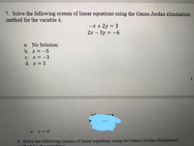 Solved 7 Solve The Following System Of Linear Equations