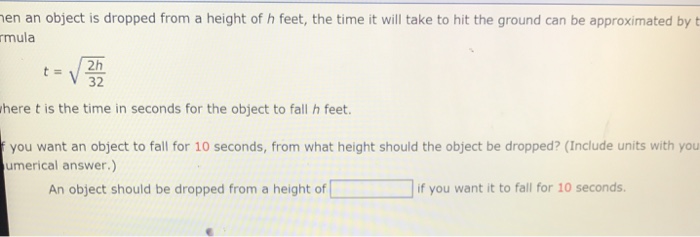 Solved En An Object Is Dropped From A Height Of H Feet The
