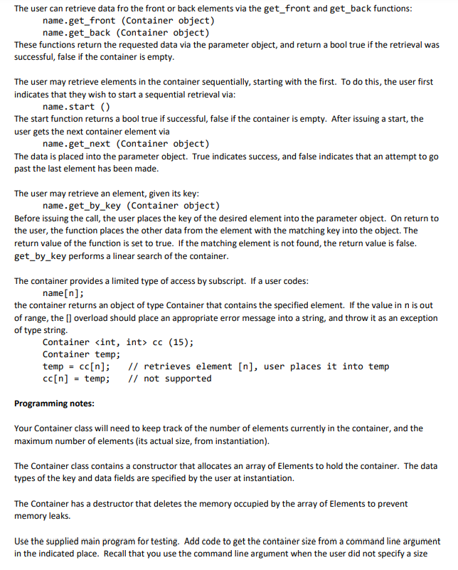 Solved Topics: Class templates, containers, operator [] | Chegg.com