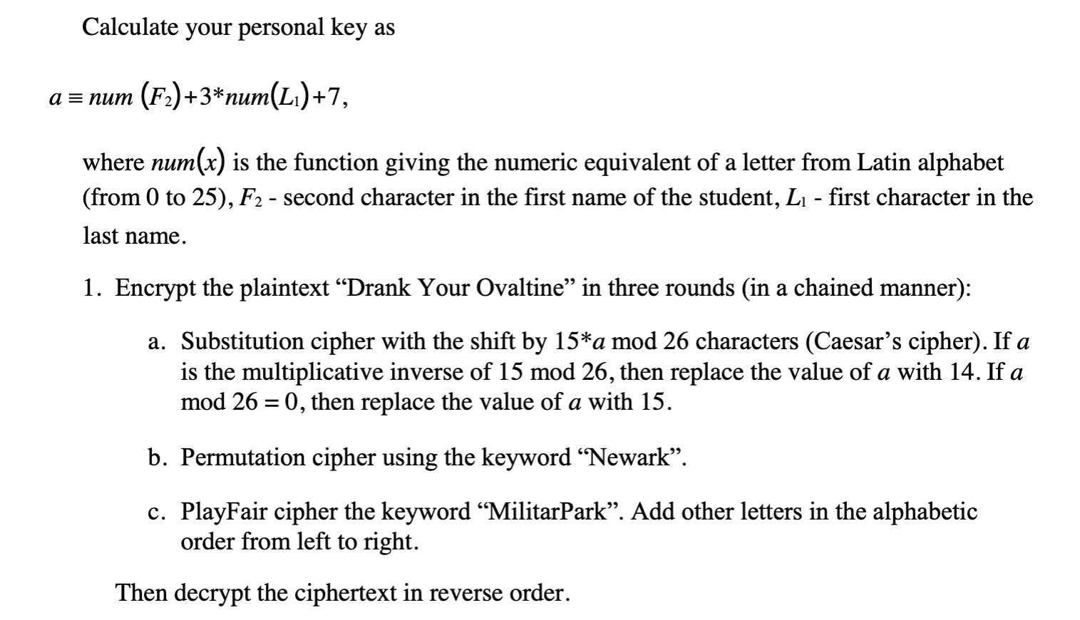 Calculate your personal key as a = num | Chegg.com