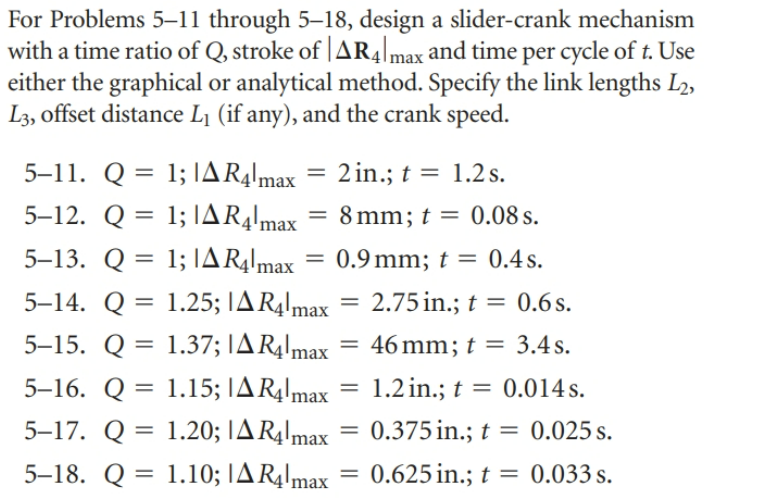 Solved For Problems 5-11 through 5-18, design a slider-crank | Chegg.com