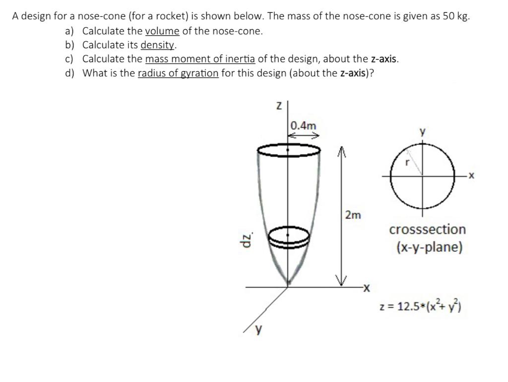 Solved A design for a nose-cone (for a rocket) is shown | Chegg.com