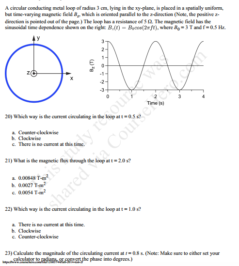 Solved A circular conducting metal loop of radius 3 cm, | Chegg.com