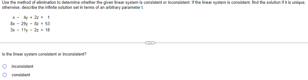 Solved Use the method of elimination to determine whether | Chegg.com