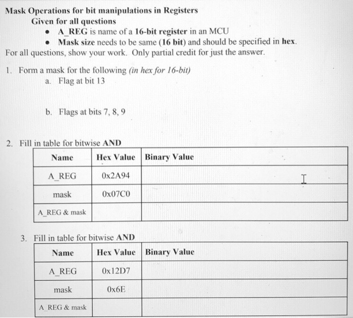 Solved Mask Operations for bit manipulations in Registers | Chegg.com