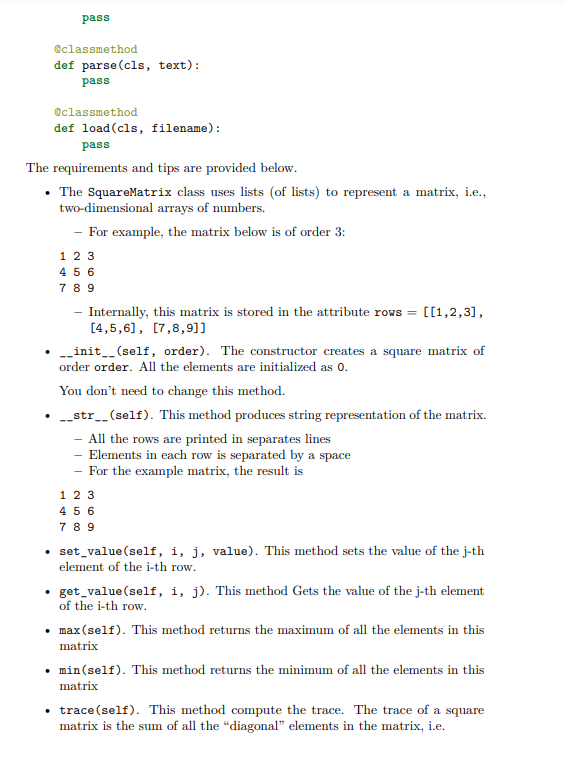 Solved 1. The SquareMatrix class A square matrix m is a | Chegg.com