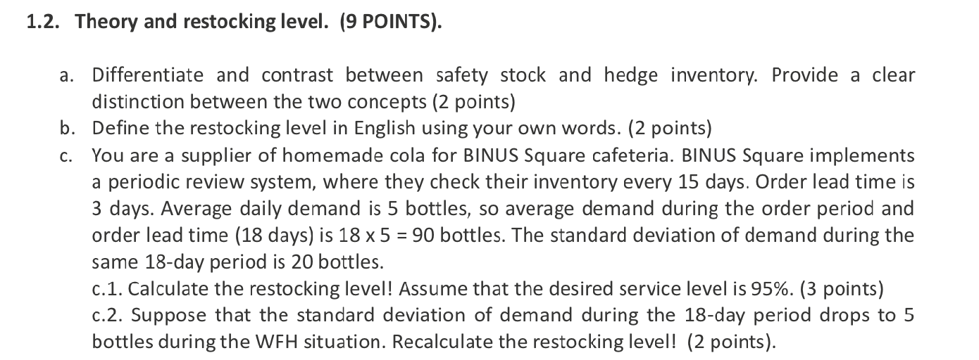 Solved 1.2. Theory and restocking level. (9 POINTS). a. | Chegg.com