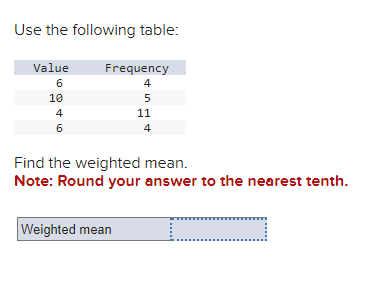 Solved Use the following table:Find the weighted mean.Note: | Chegg.com