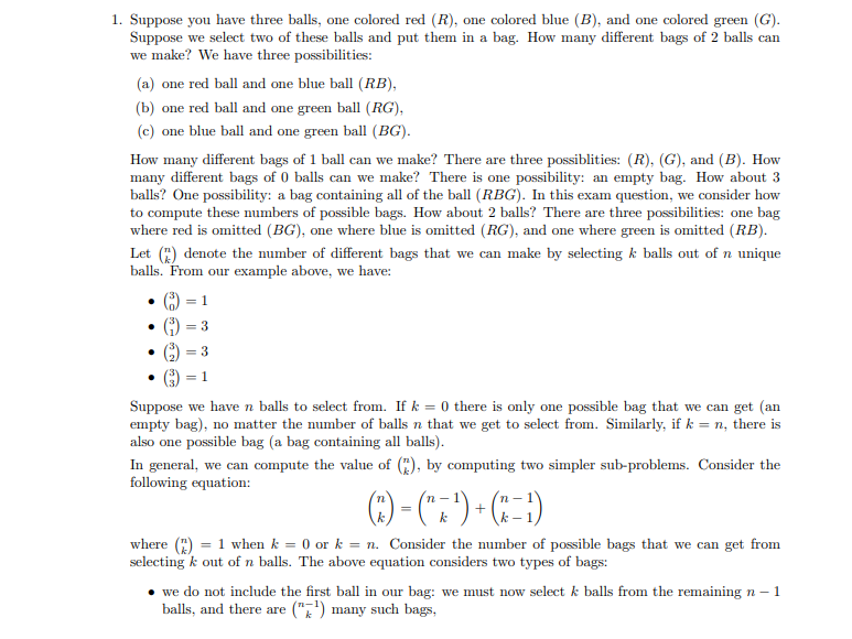 Solved 1. Suppose you have three balls, one colored red (R), | Chegg.com