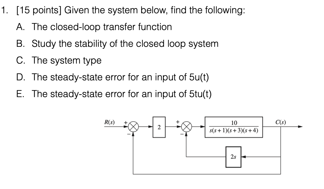 Solved 1. [15 points] Given the system below, find the | Chegg.com
