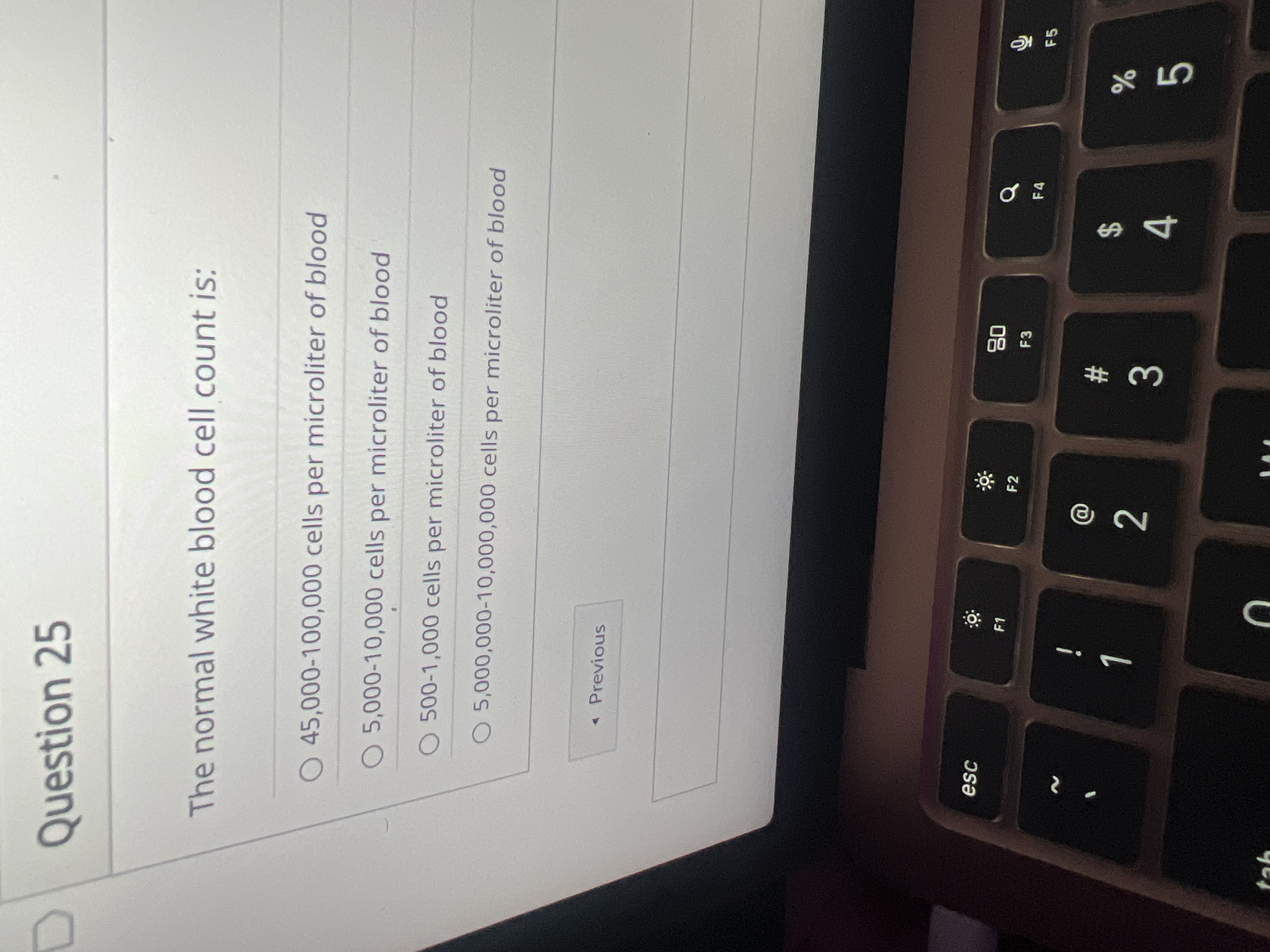 Solved Question 25The normal white blood cell count | Chegg.com