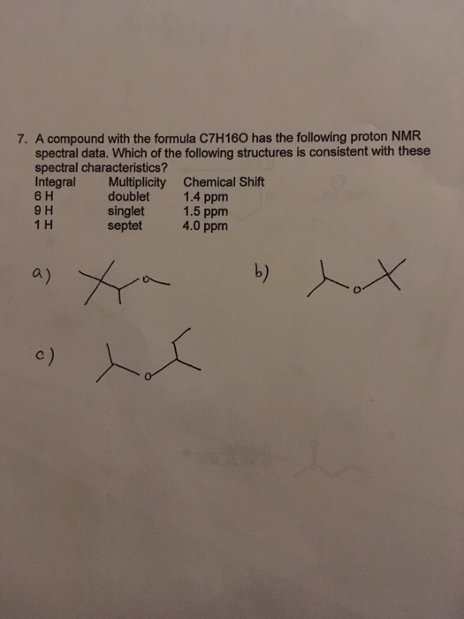 Solved A compound with the formula C7H16O has the following | Chegg.com