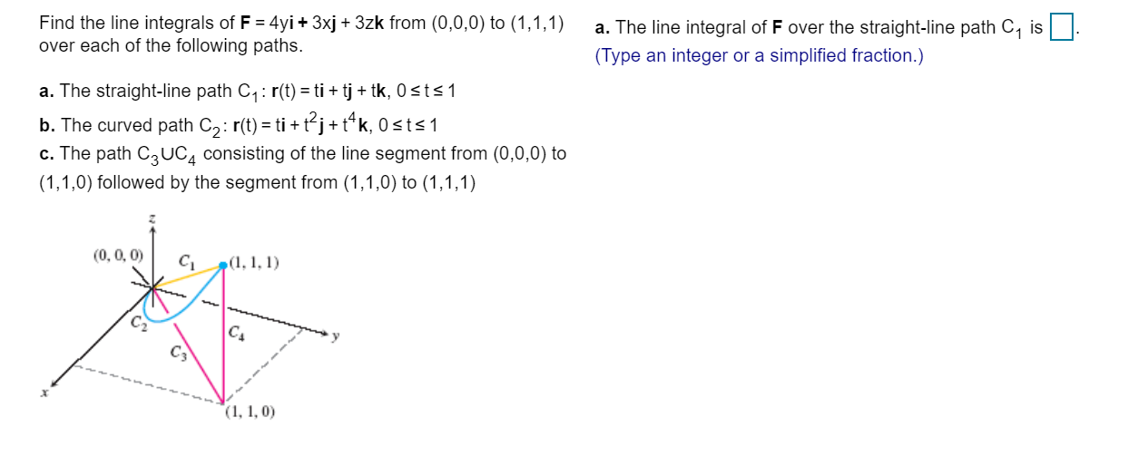 Solved Find the line integrals of F = 4yi + 3xj + 3zk from | Chegg.com