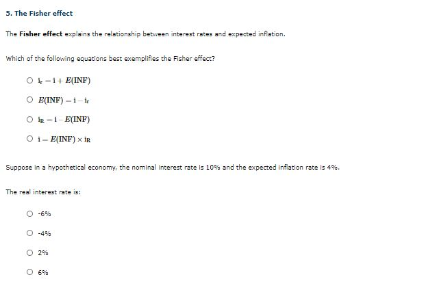 Solved 5. The Fisher effect The Fisher effect explains the | Chegg.com
