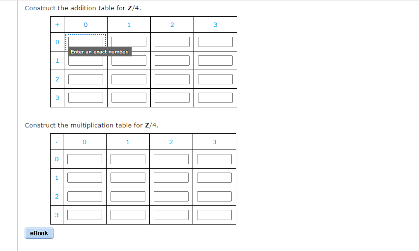 Solved Construct the addition table for Z/4. Construct the | Chegg.com