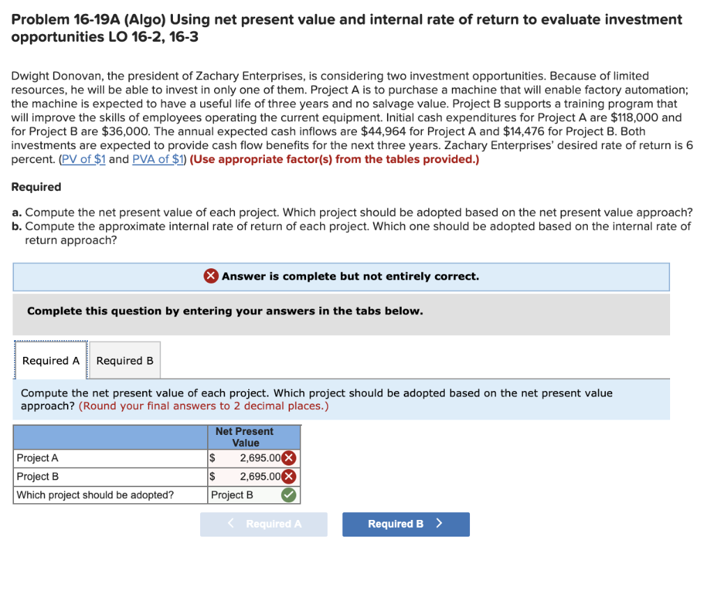 Solved Problem 16-19A (Algo) Using net present value and | Chegg.com