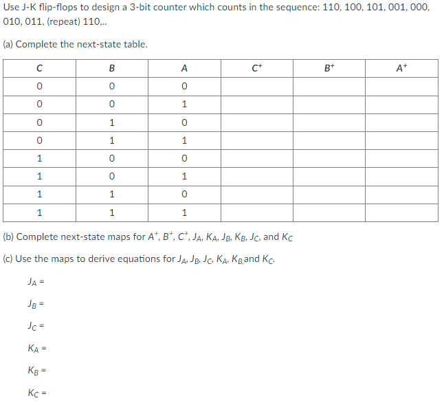 Solved Use J-K flip-flops to design a 3-bit counter which | Chegg.com
