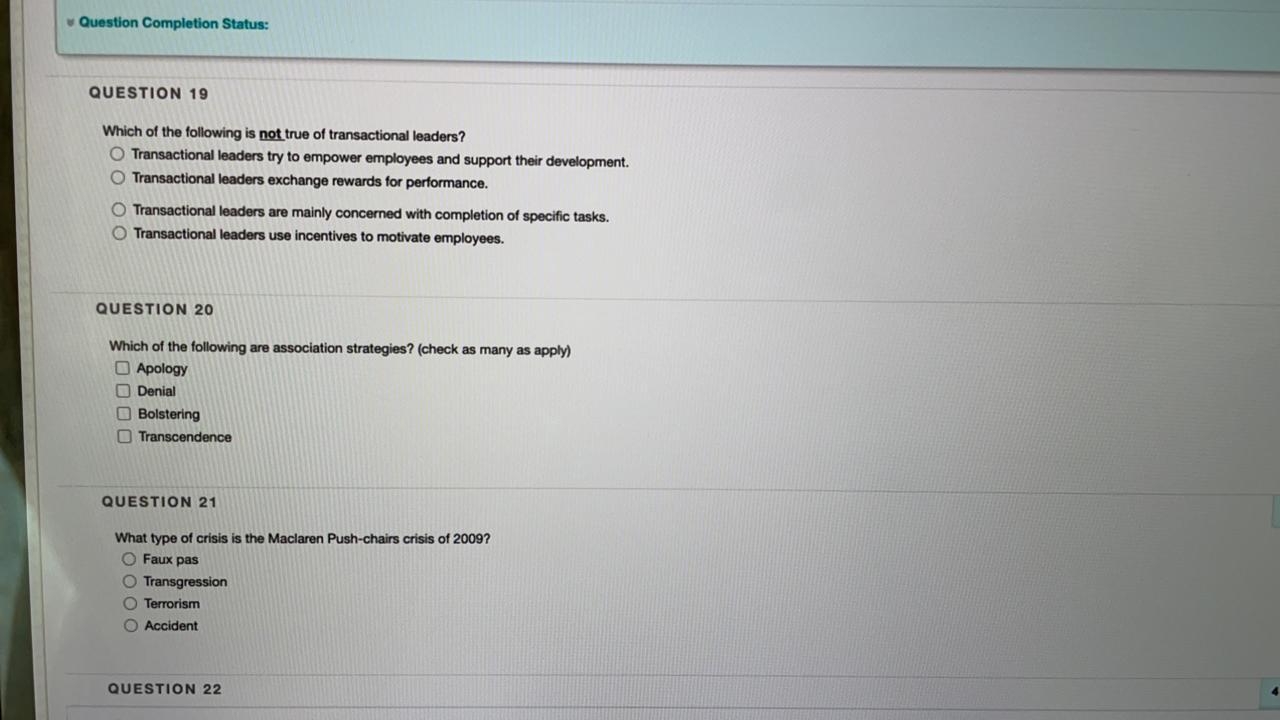Solved Question Completion Status: QUESTION 19 Which of the | Chegg.com