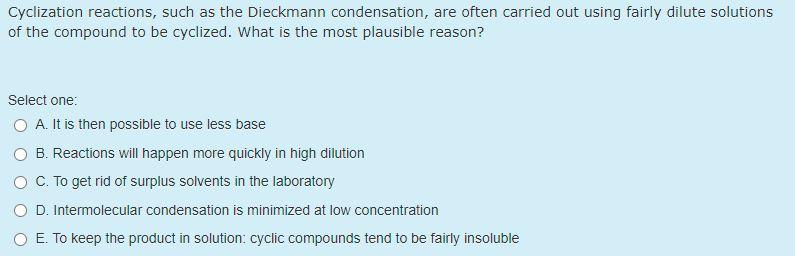 Solved Cyclization reactions, such as the Dieckmann | Chegg.com