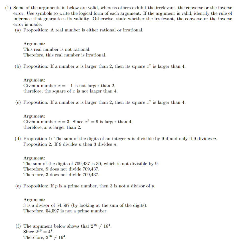 Solved Some Of The Arguments In Below Are Valid Whereas 