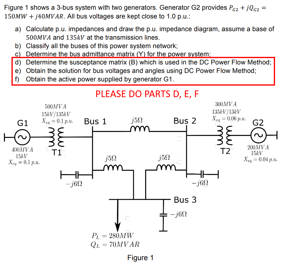 Solved Figure 1 shows a 3-bus system with two generators. | Chegg.com