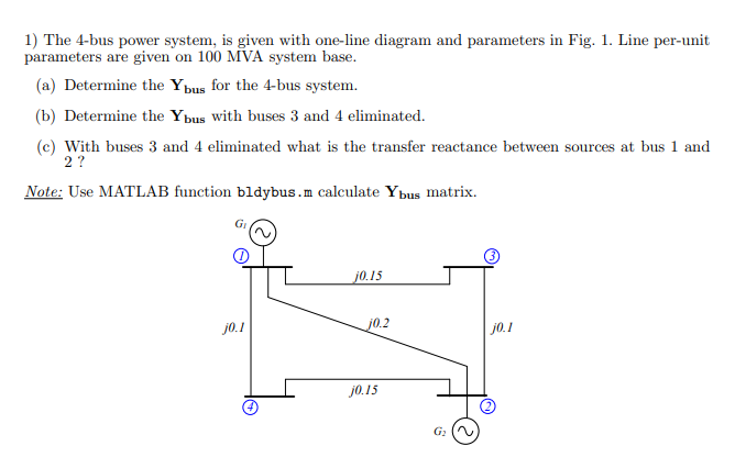 Solved 1) The 4-bus power system, is given with one-line | Chegg.com