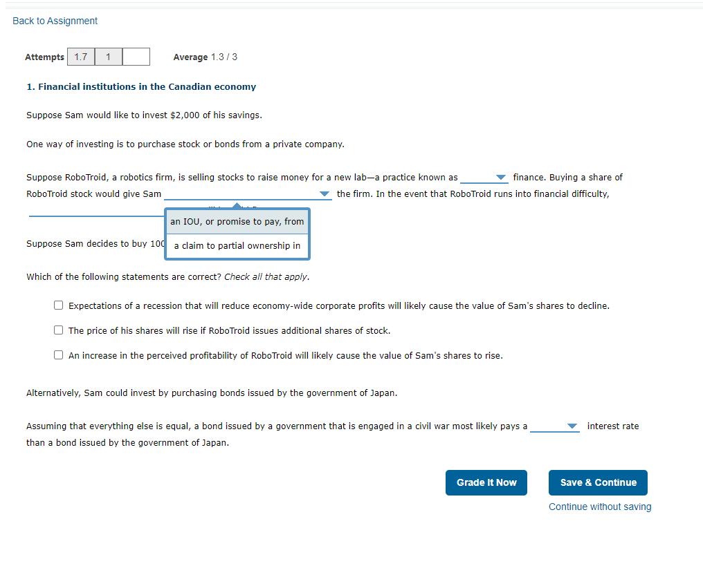 Solved Back to Assignment Attempts 1.7 1 Average 1.3/3 1. | Chegg.com