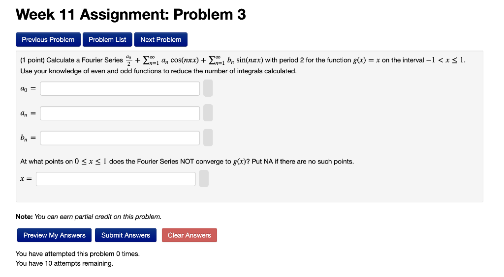Solved Week 11 Assignment: Problem 3 Previous Problem | Chegg.com