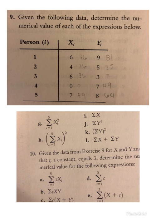 Solved 9. Given the following data, determine the nu- | Chegg.com
