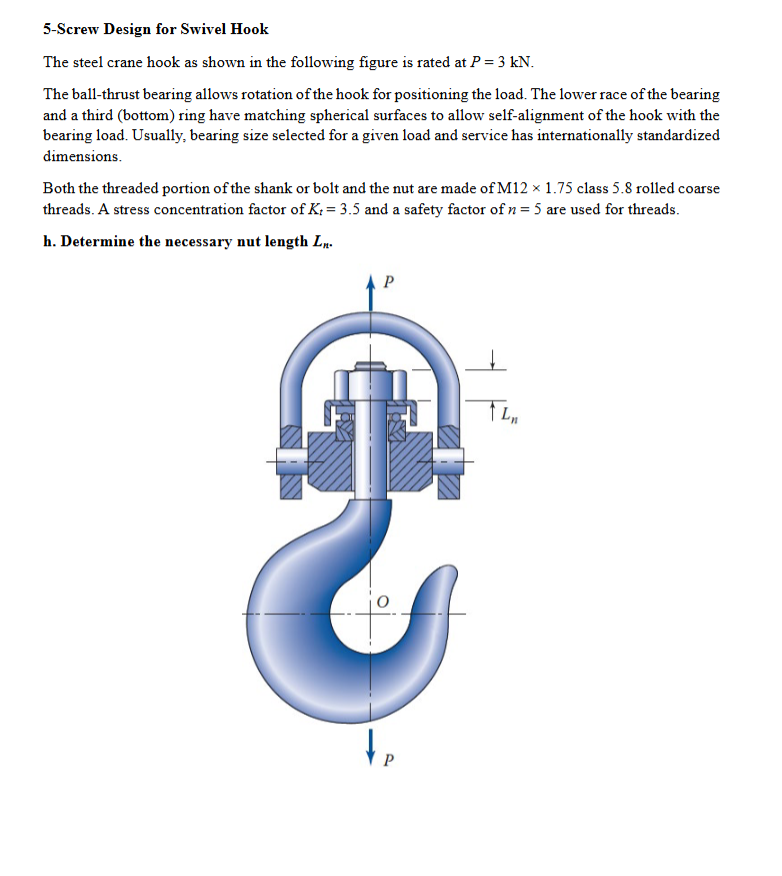 Solved 5-Screw Design for Swivel HookThe steel crane hook as | Chegg.com