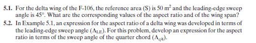 Solved .1. For the delta wing of the F-106, the reference | Chegg.com