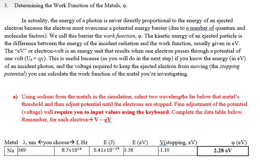 Solved 3 Determining The Work Function Of The Metals 8148