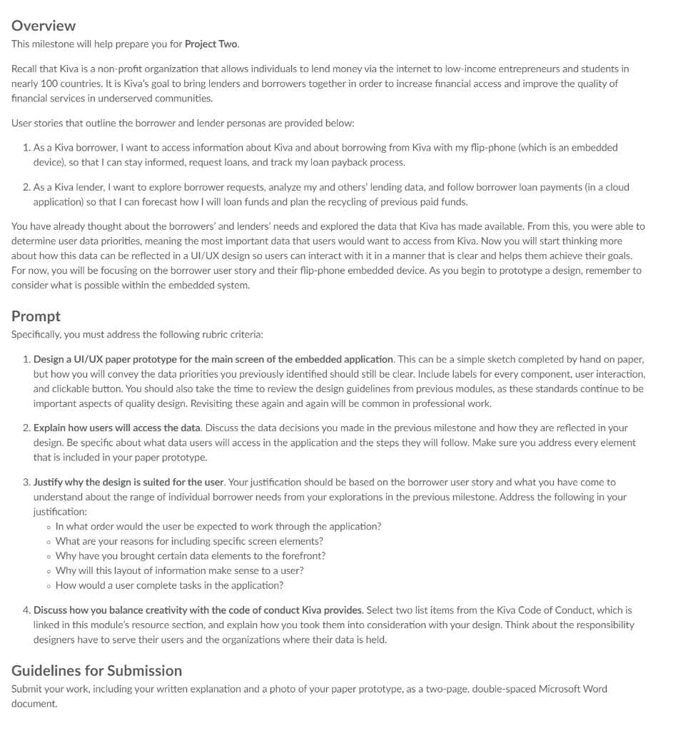 Overview This milestone will help prepare you for | Chegg.com