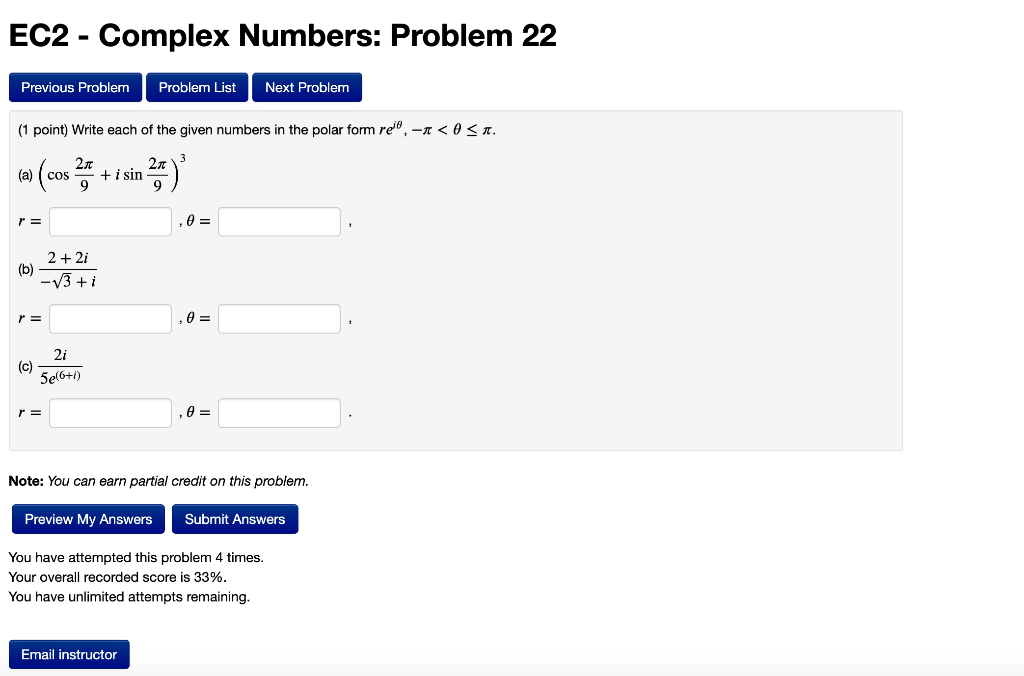 Solved (1 point) Write each of the given numbers in the | Chegg.com