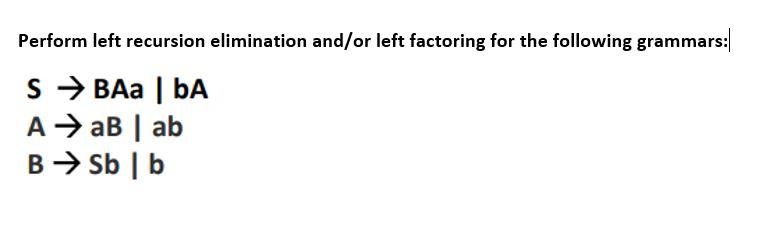 Solved Perform left recursion elimination and/or left | Chegg.com